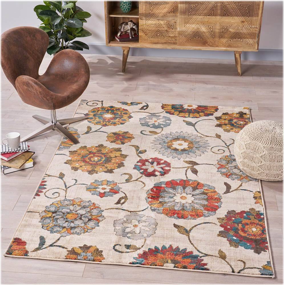 Best Buy: Noble House Bullock Floral 5'3" x 7'6" Rug Ivory/Multi ...