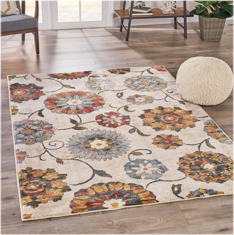 Best Buy: Noble House Bullock Floral 5'3" x 7'6" Rug Ivory/Multi ...