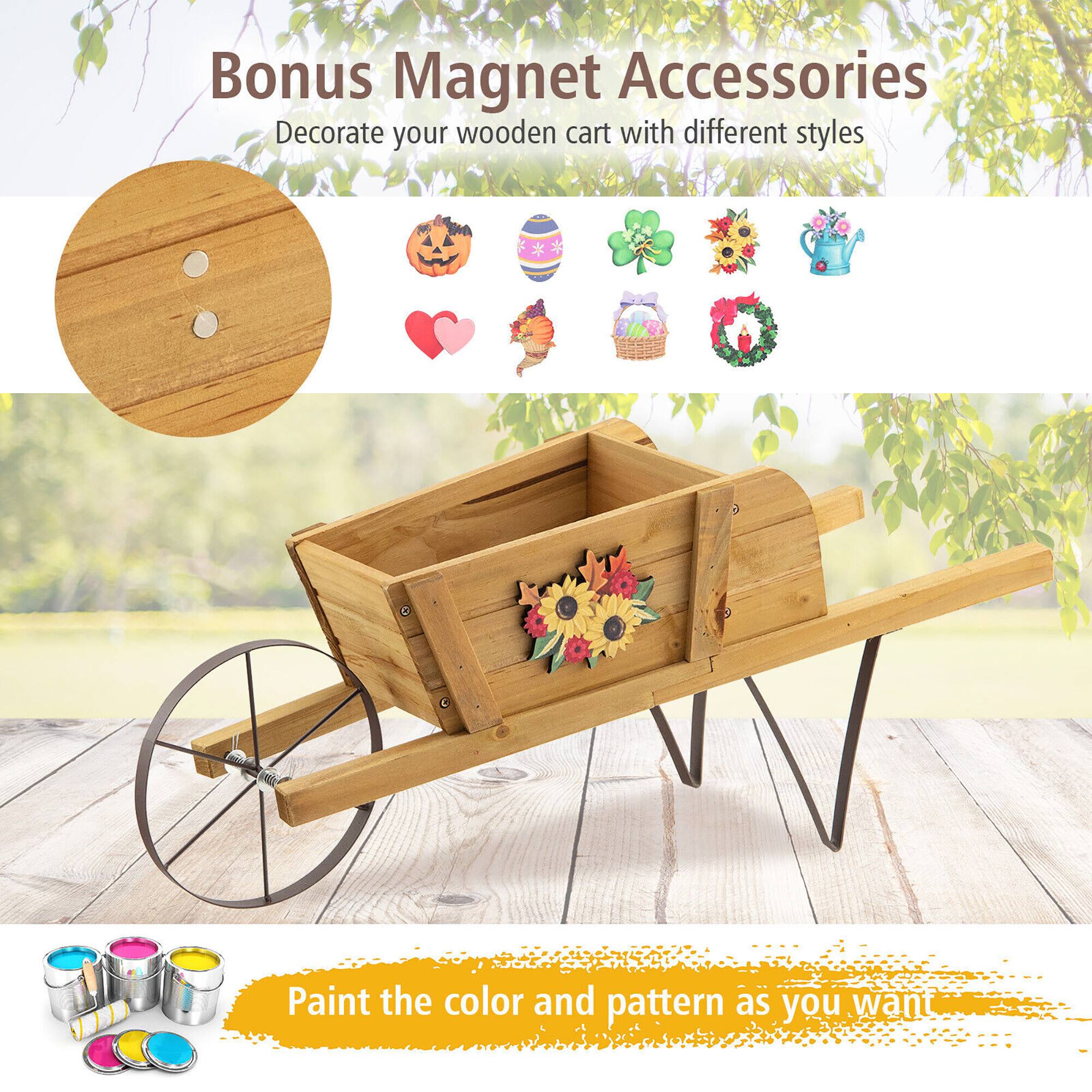 Gymax Wooden Wagon Planter Decorative Indoor/ Outdoor Rustic Flower ...