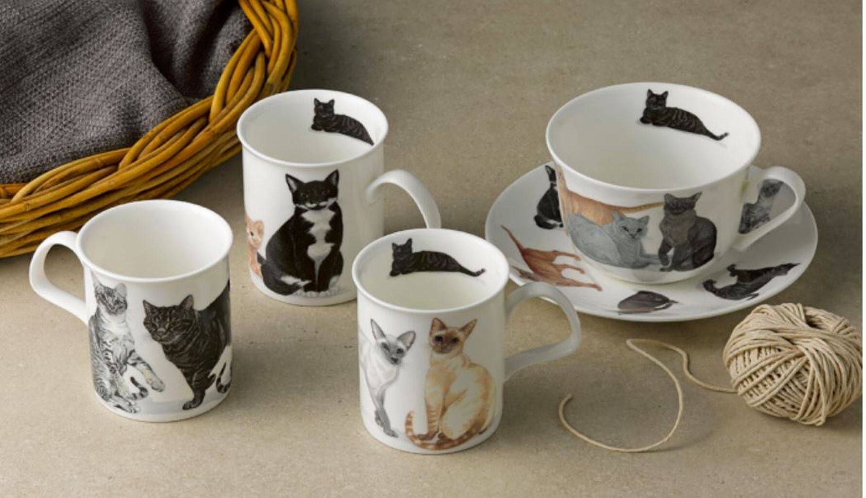 Jiallo Roy Kirkham Lancaster Mug Cats Galore Set of 6, Bone China ...