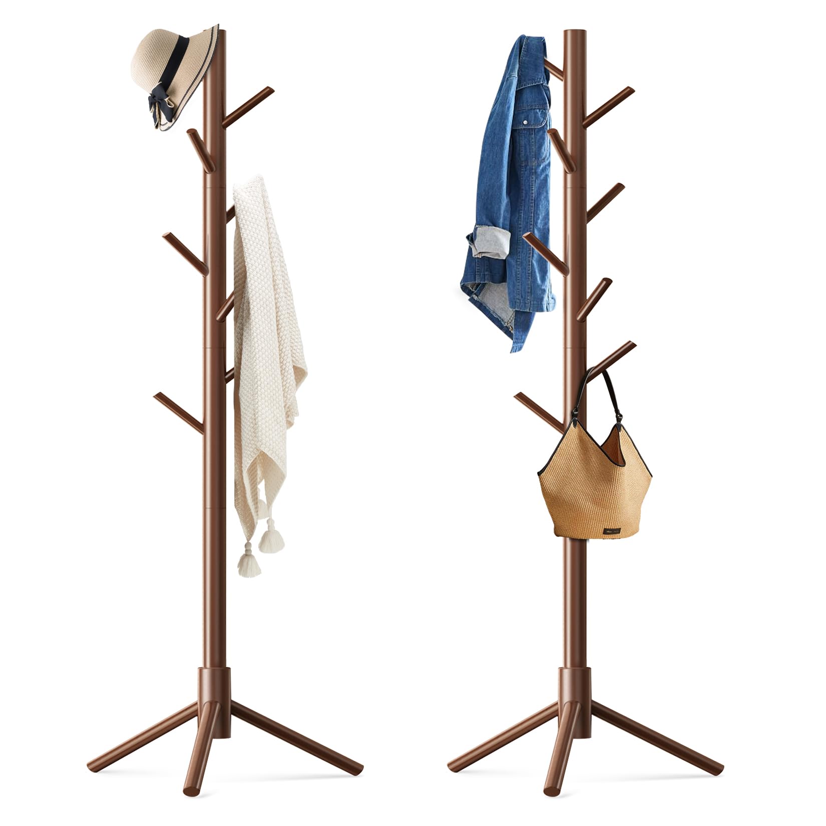 HM 1810 Coat Rack Solid Wood Freestanding With & 3 Adjustable Heights ...