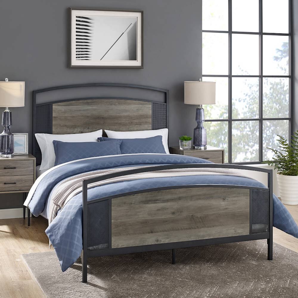 Best Buy: Walker Edison Modern Industrial Queen Mesh Back Bed Frame ...