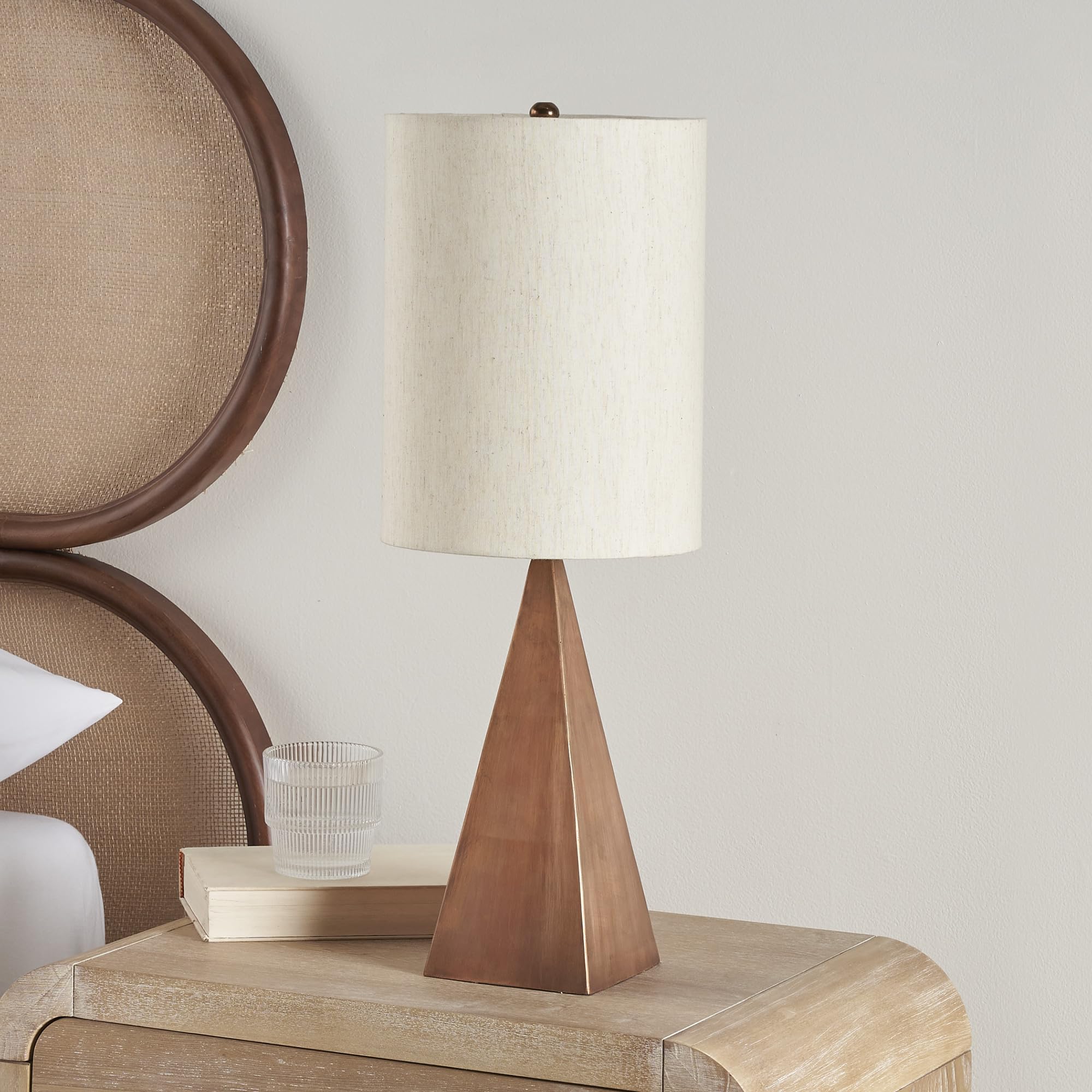 Reds Spade Home Copper Finish Wood Triangle Table Lamp For Bedroom ...