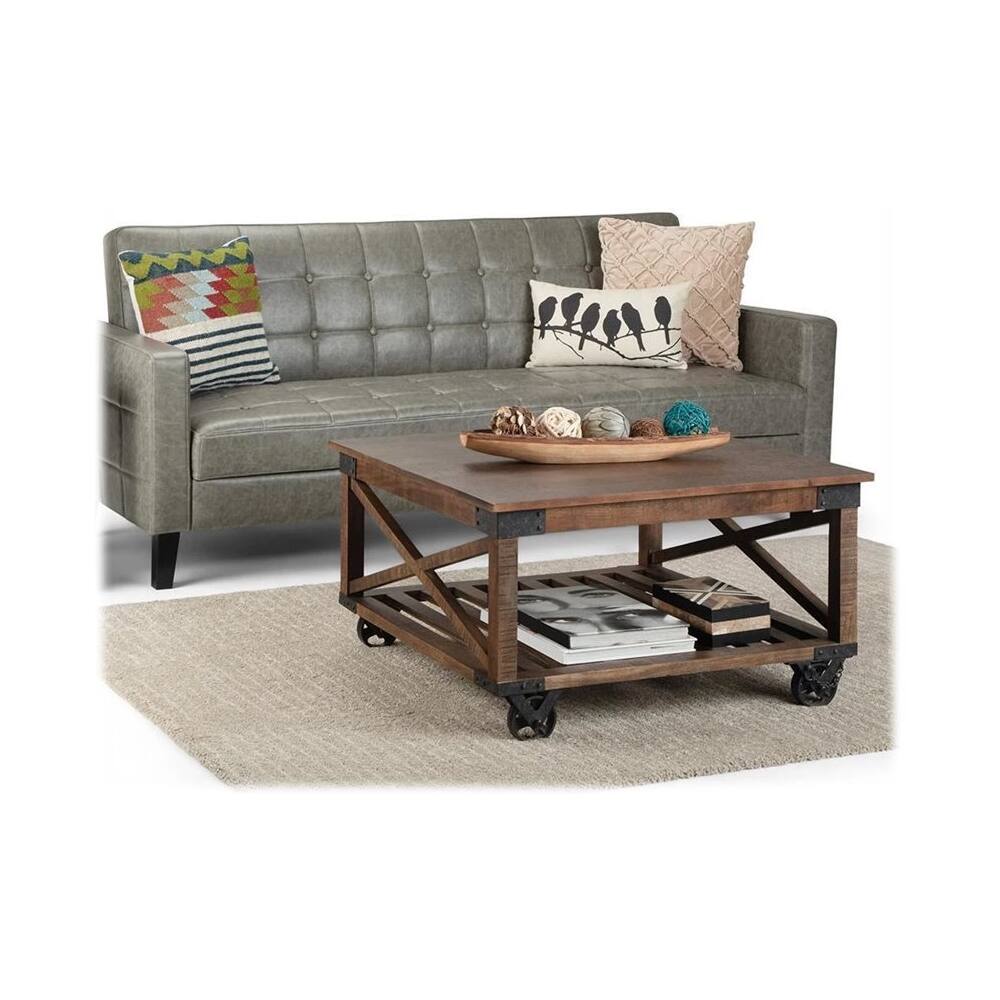 Best Buy: Simpli Home Harding Square Industrial Mango Wood Coffee Table ...