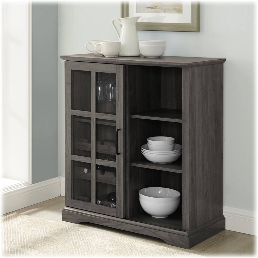 Walker Edison Bar Cabinet with Sliding Glass Door Slate Gray ...