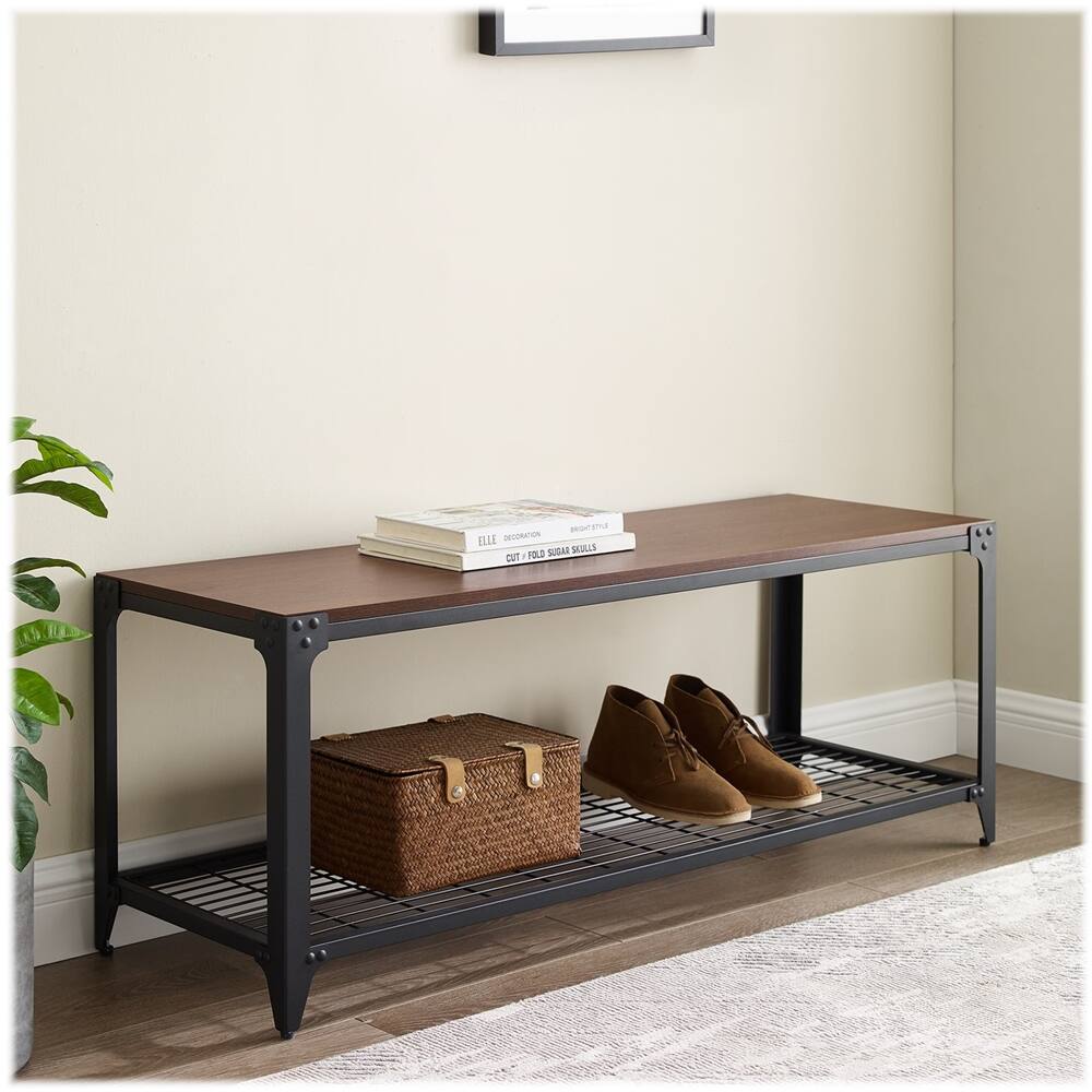 Best Buy: Walker Edison Industrial Farmhouse Entryway Shoe Rack Bench ...