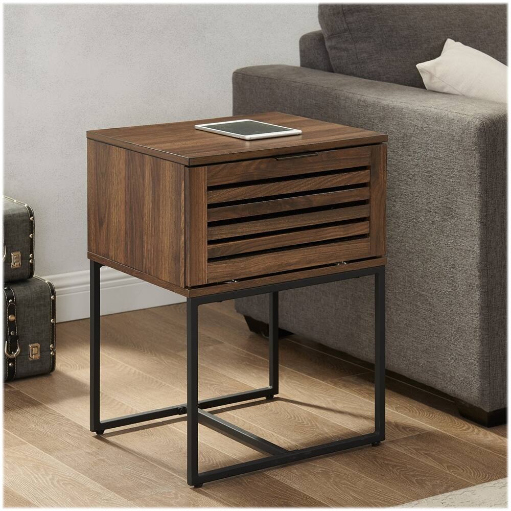 Best Buy: Walker Edison Modern Slat Door Side Table Dark Walnut ...