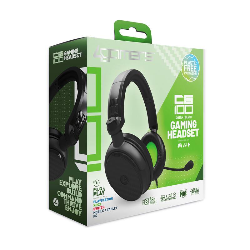 4Gamers C6 100 Headset XBOX, PS4/PS5, Switch, Switch 2, PC Black Green ...