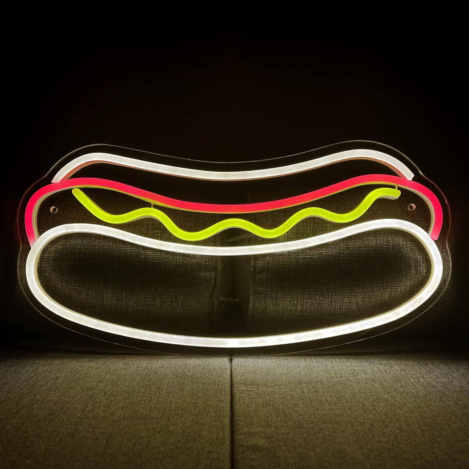 Auledio Hot Dog Shaped Neon Signs Food Neon Light up Night “15.7x7.8 ...