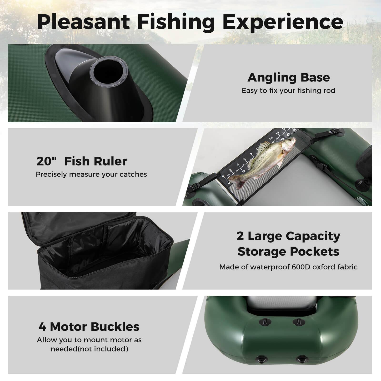 Costway Inflatable Fishing Float Tube with Fish Ruler Angling Base 2 ...