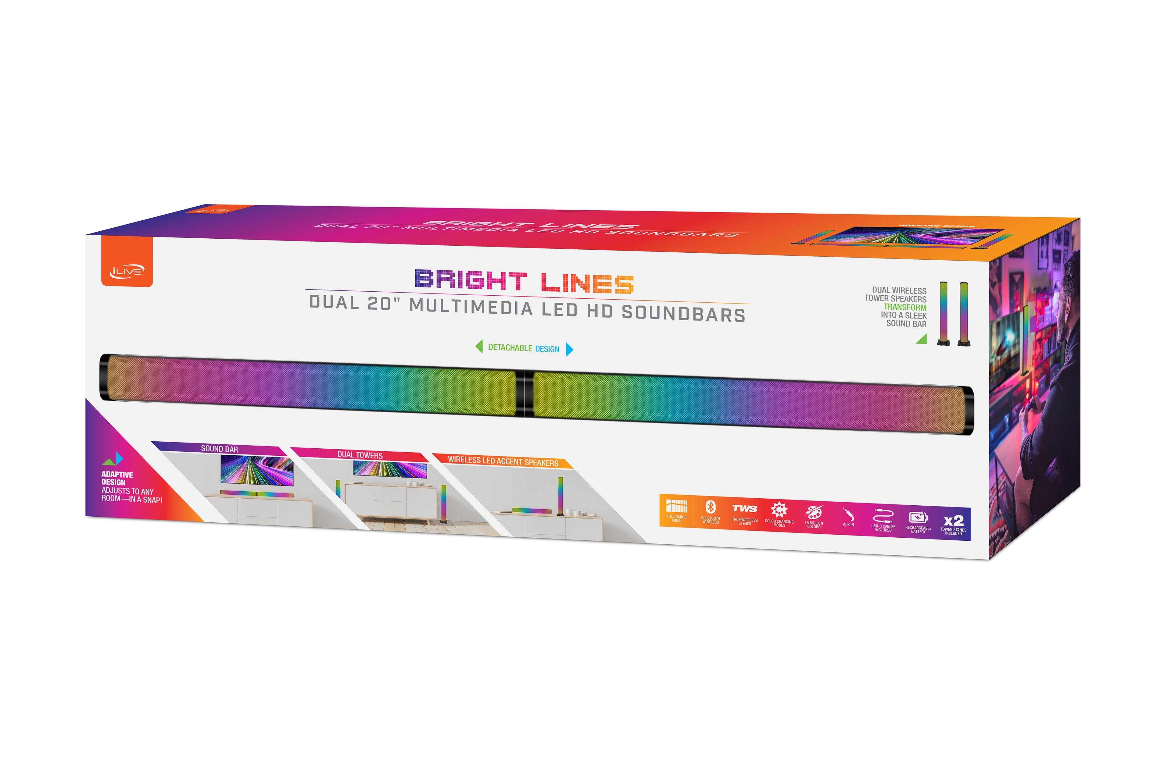 iLive Bright Lines Dual 20" Multimedia LED HD Soundbars Black ITB2024B ...