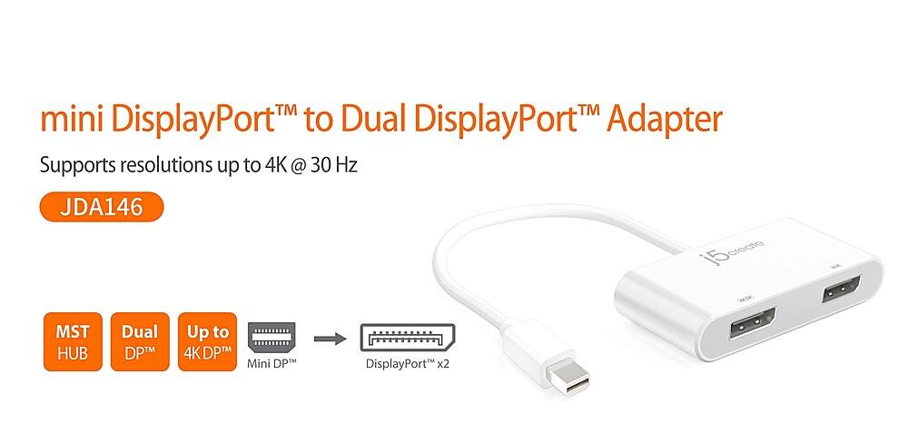 Best Buy: j5create mini DisplayPort to Dual DisplayPort Adapter White ...