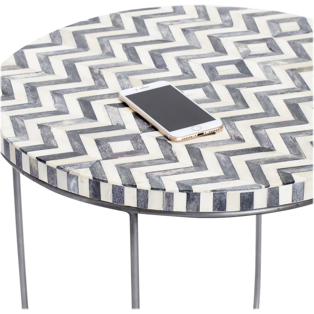 Adore Decor Zahra Round Modern Bone Side Table Black/White FUTB10163A ...