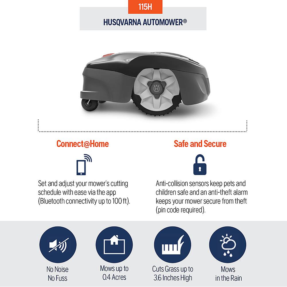Best Buy: Husqvarna Automower® 115H Connect Robotic Lawn Mower Gray ...