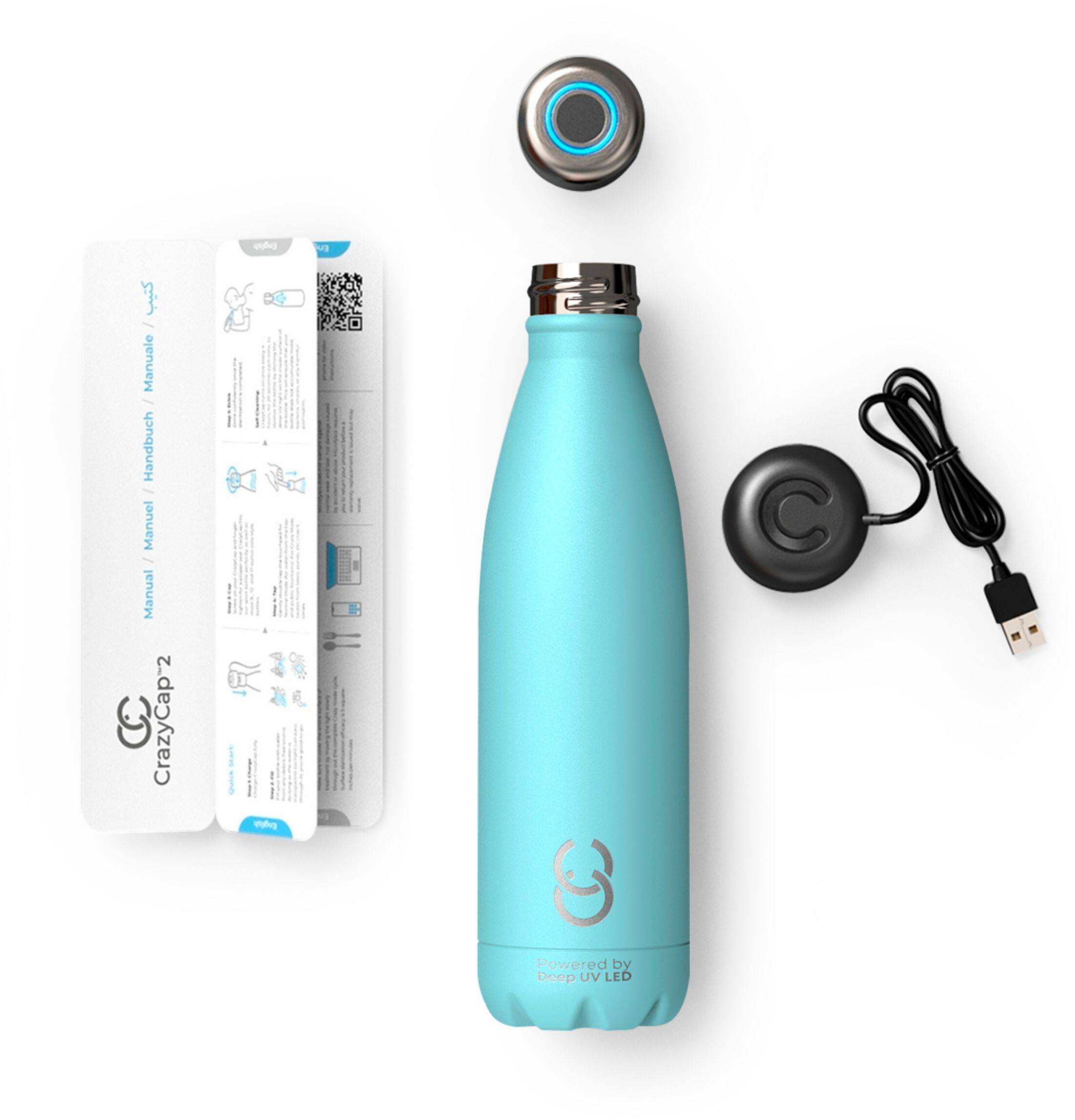 Best Buy: CrazyCap 17oz. UV-CWater Purification Thermal Bottle Cyan CC ...