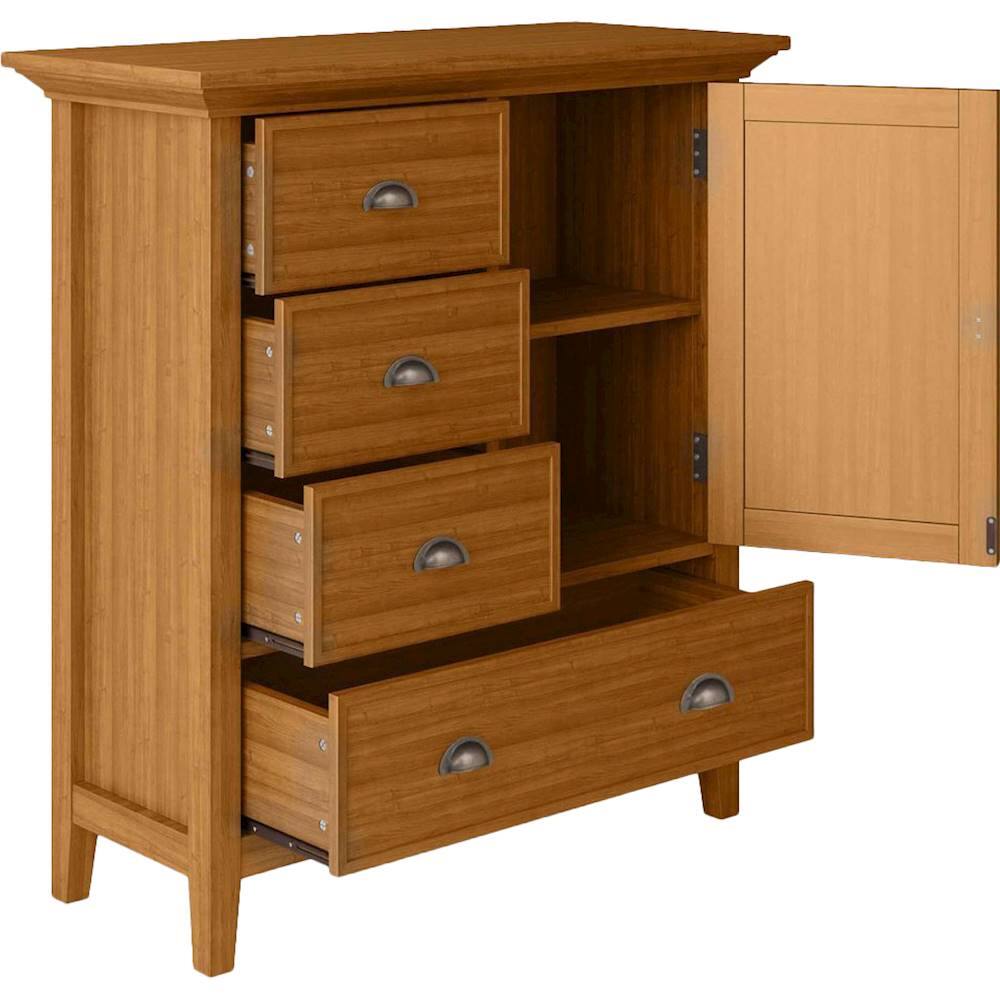 Simpli Home Redmond SOLID WOOD 39 inch Wide Transitional Medium Storage Cabinet Light Golden ...