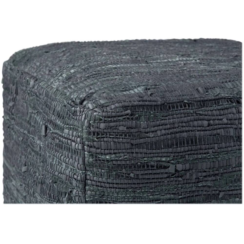 Simpli Home Fredrik Square Transitional Cotton/Woven Leather Pouf Gray AXCPF-19-GR - Open Box ...