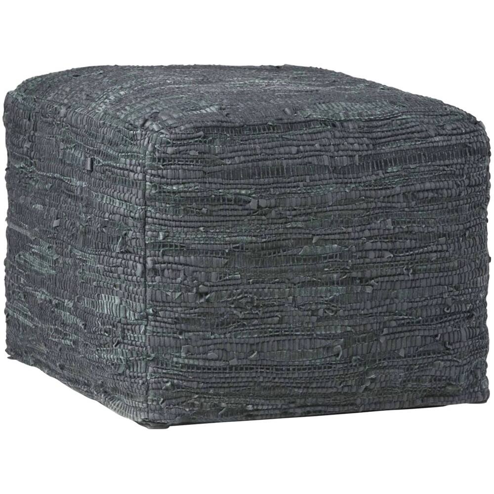Simpli Home Fredrik Square Transitional Cotton/Woven Leather Pouf Gray AXCPF-19-GR - Open Box ...