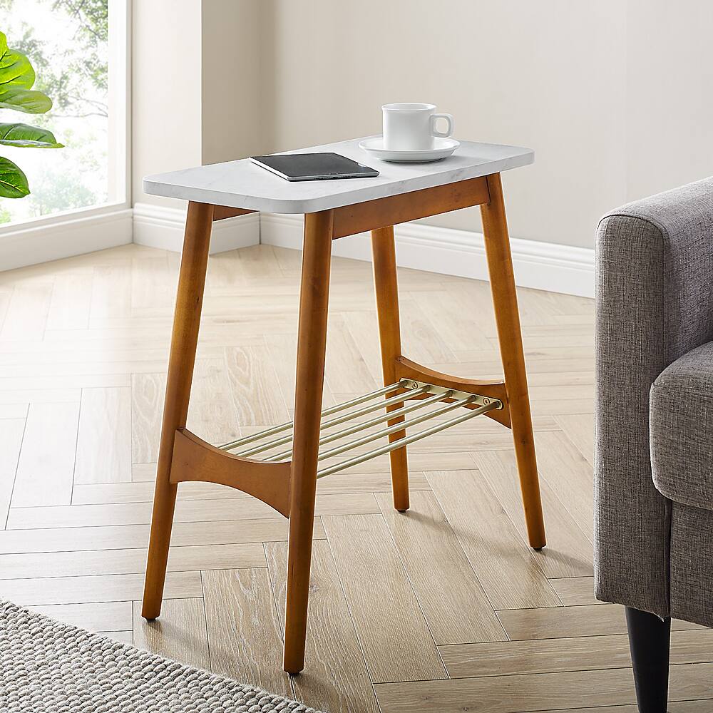 Best Buy: Walker Edison Jamie Faux Marble Tapered Leg Side Table Acorn ...