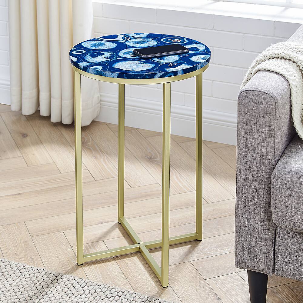 Best Buy: Walker Edison Melissa 16" Faux Stone Round Glam Side Table ...