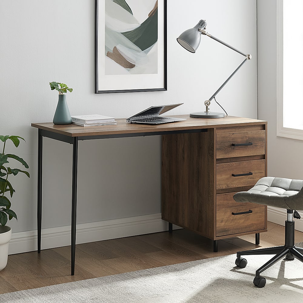 Best Buy: Walker Edison Rustic Farmhouse 3 Drawer Computer Desk Rustic ...