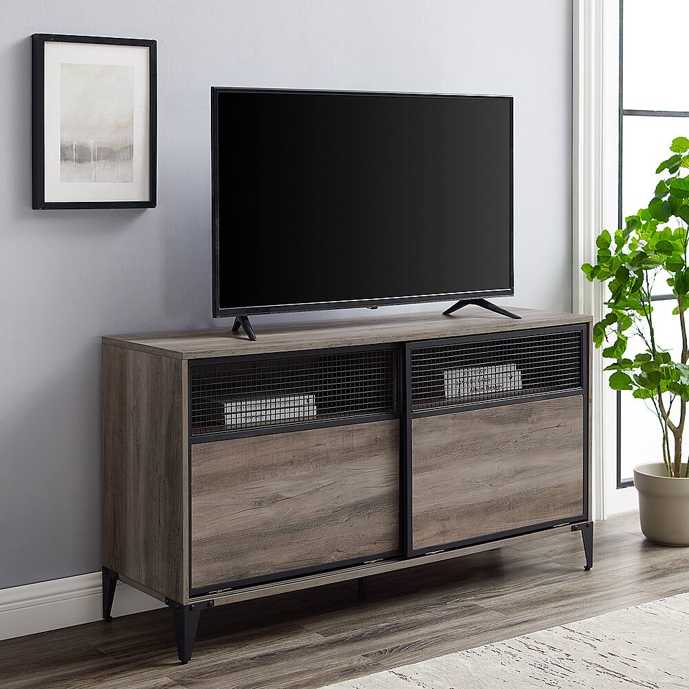 Best Buy: Walker Edison Industrial Rustic Sliding Door TV Stand for ...