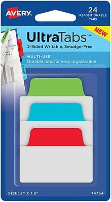 Avery UltraTabs Repositionable Multiuse Tabs, 2" x 1.5" Colors, 8 Tabs/Pad, 3 Pads Assorted ...