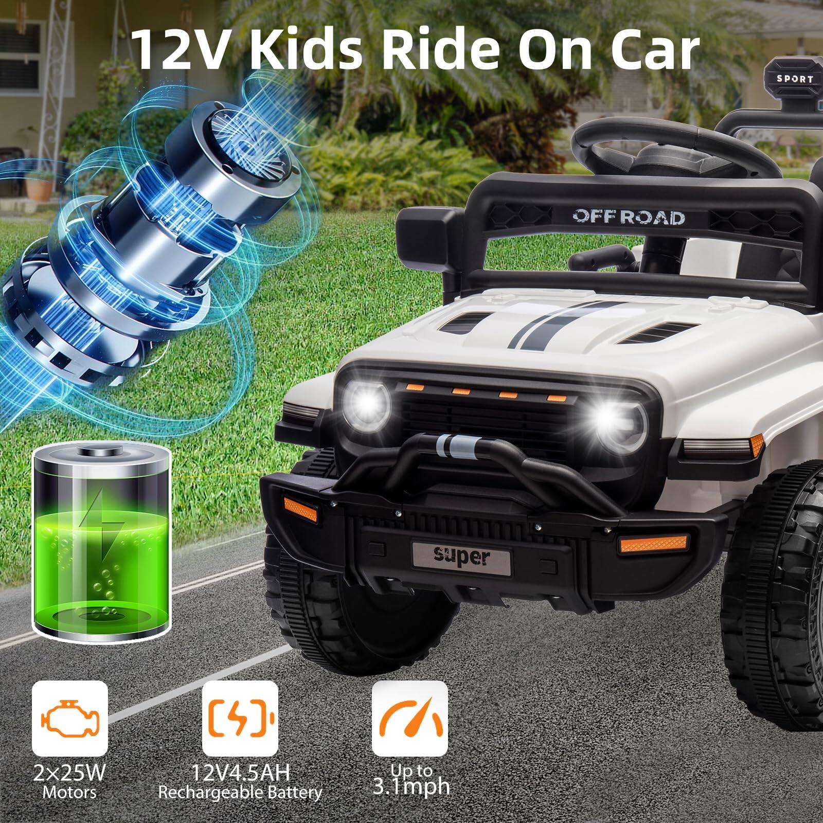 GARVEE 12V Kids Ride On Truck, Parent Remote Control, LED Lights ...