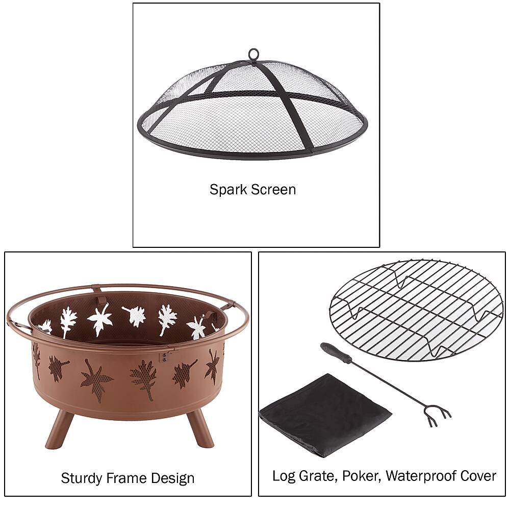 Best Buy: Pure Garden 32" Round Outdoor Fire Pit with Steel Bowl, Leaf ...