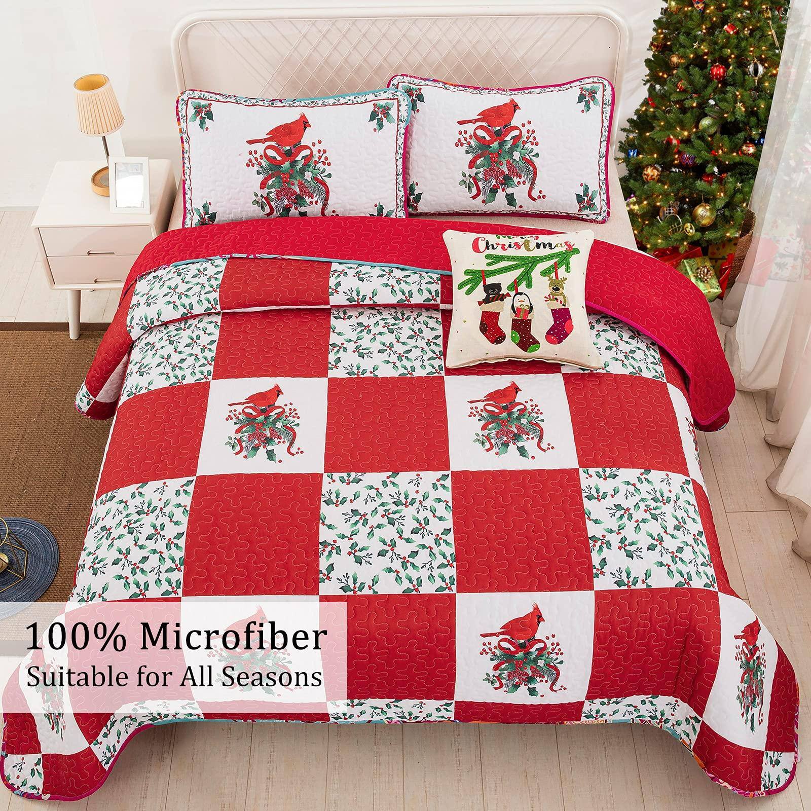 Paradigms Interiors Christmas Quilt Set Berries And Cardinals Solid ...