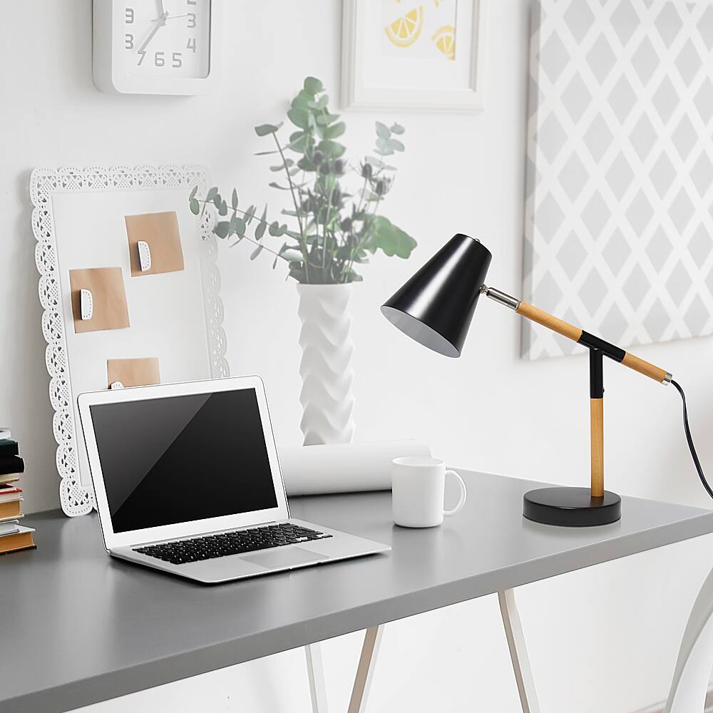 Best Buy: Simple Designs Black Matte and Wooden Pivot Desk Lamp LD1059-BLK