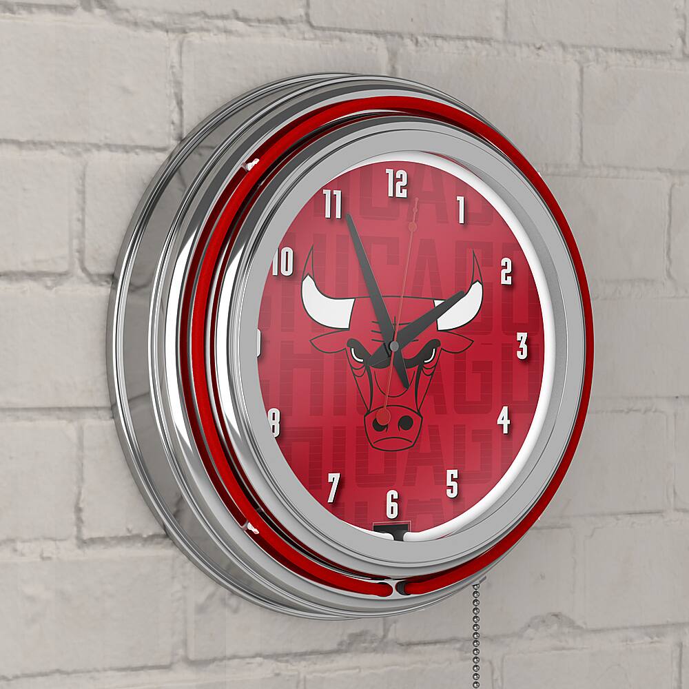 Customer Reviews: Chicago Bulls NBA City Chrome Neon Clock Red, Black ...