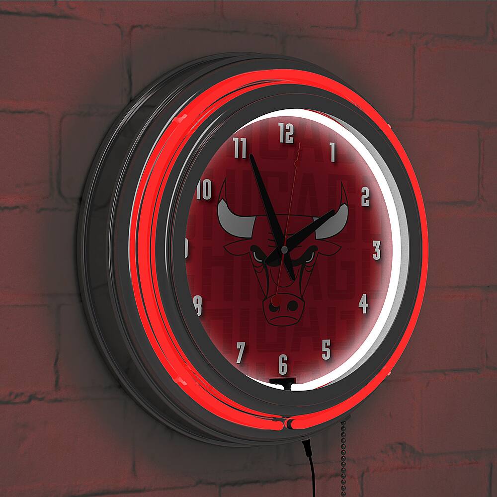 Customer Reviews: Chicago Bulls NBA City Chrome Neon Clock Red, Black ...