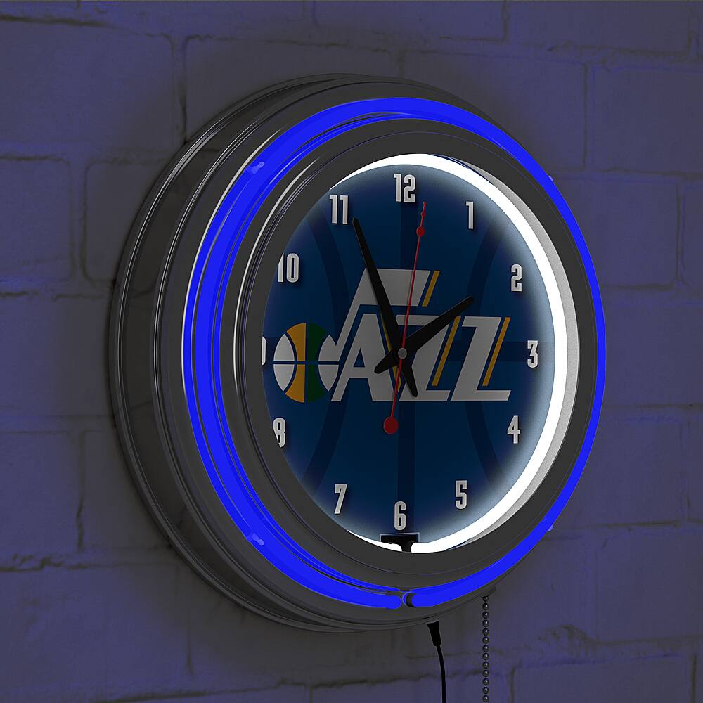 Best Buy: Utah Jazz NBA Fade Chrome Double Ring Neon Clock Navy, Gold ...