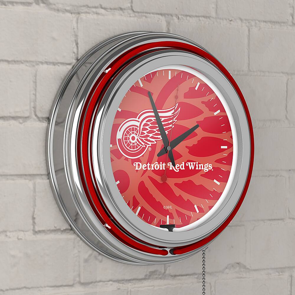 Best Buy: Detroit Red Wings NHL Watermark Chrome Double Ring Neon Clock ...