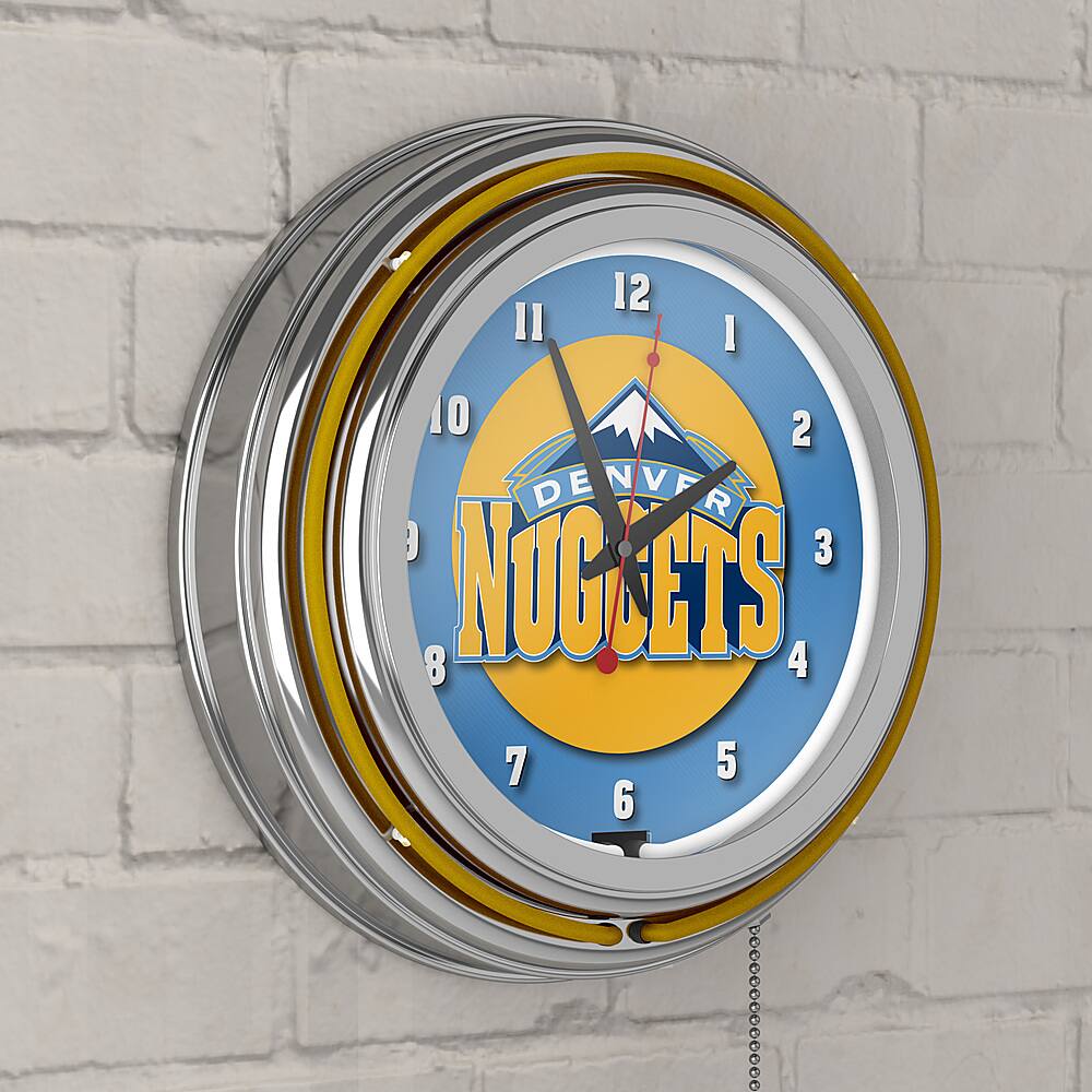 Best Buy: Denver Nuggets NBA Chrome Double Ring Neon Clock Blue, Yellow ...