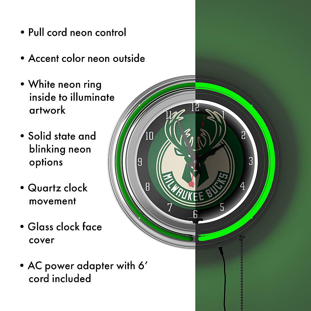 Best Buy: Milwaukee Bucks NBA Chrome Double Ring Neon Clock Good Land ...