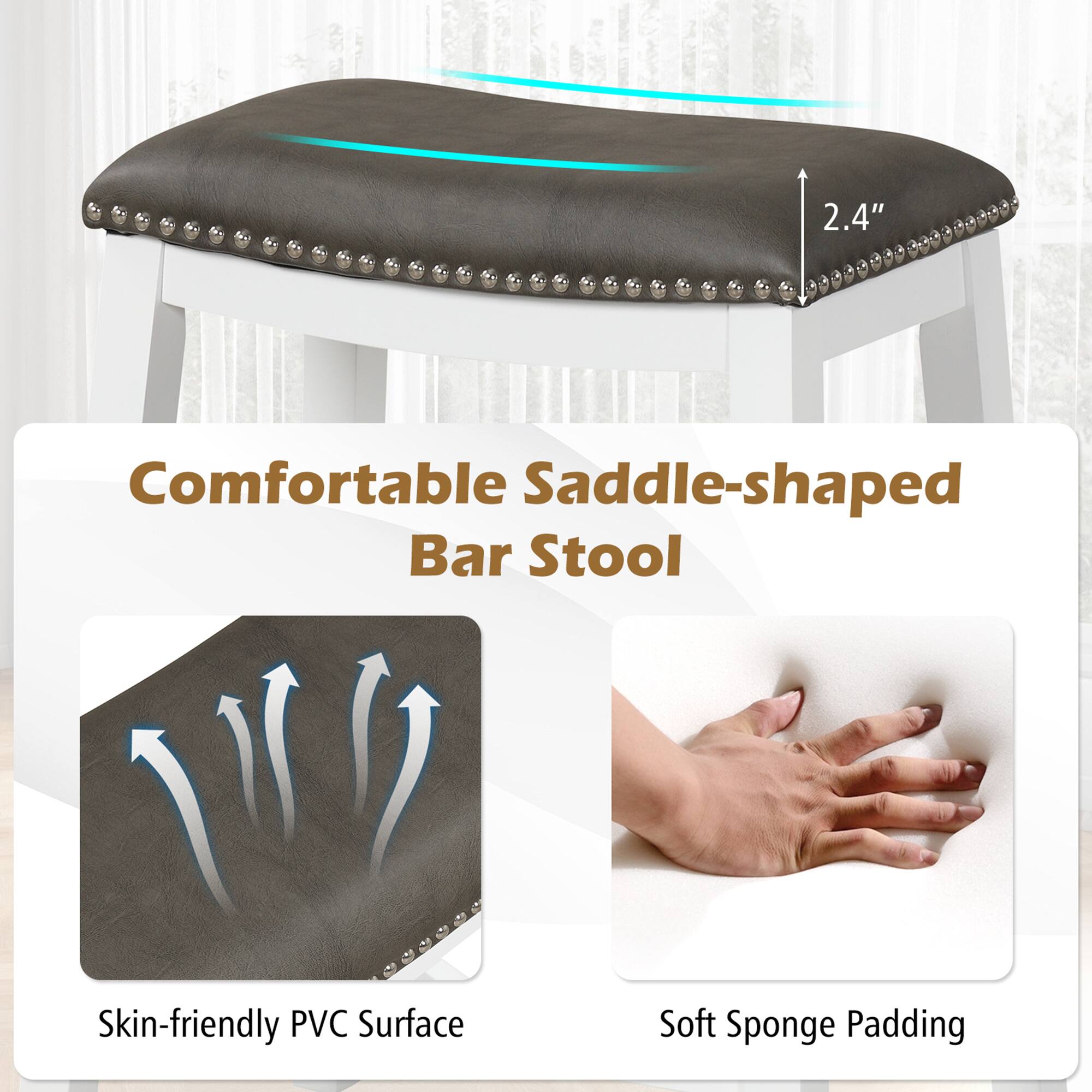 Gymax 4PCS 26'' Upholstered Counter Height Bar Stool PVC Leather Saddle ...