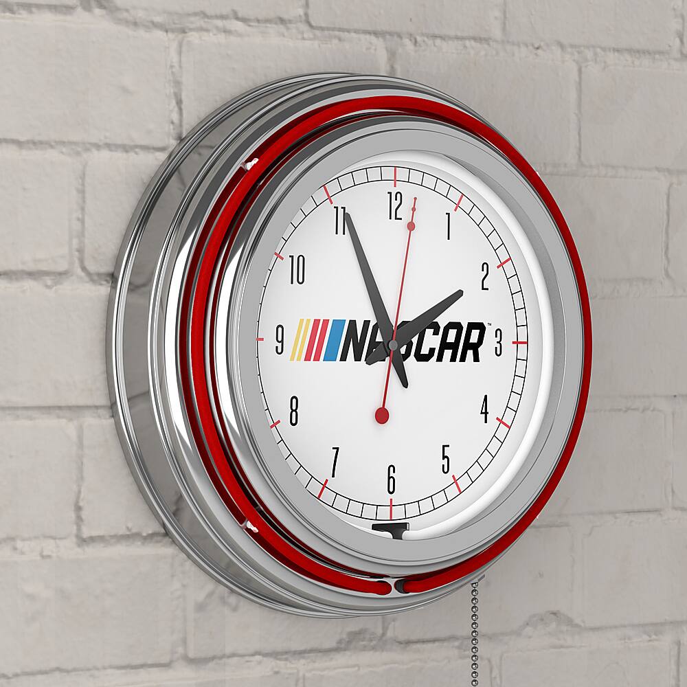 Best Buy: NASCAR Chrome Double Ring Neon Clock Black, White, Yellow ...