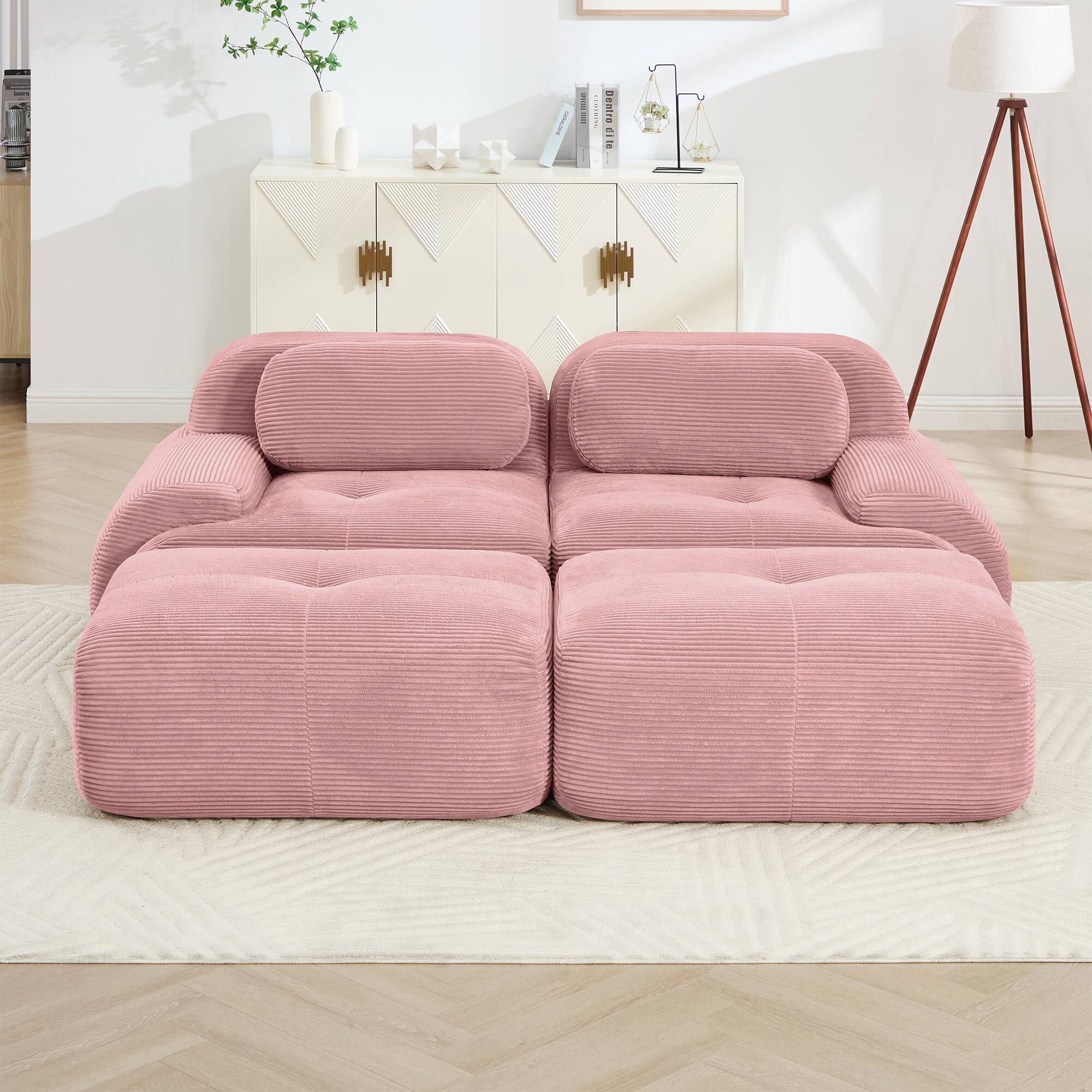 Aukfa 2 Seats + 2 Ottoman Modular Corduroy Sectional Sofa Ergonomic ...