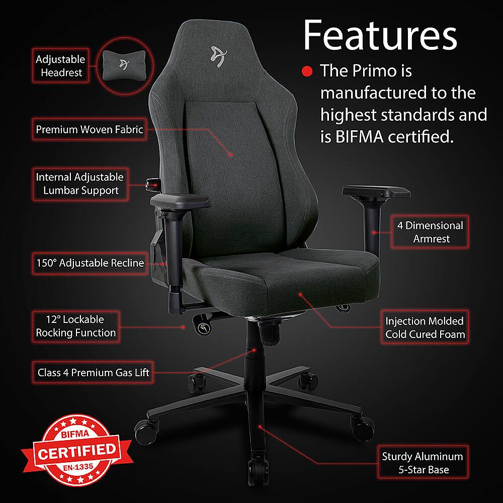 Best Buy: Arozzi Primo Premium Woven Fabric Gaming Chair Dark Grey with ...