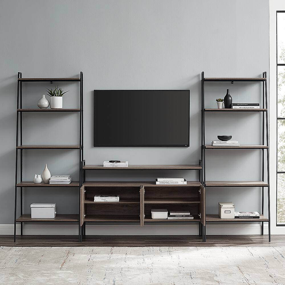 Best Buy: Walker Edison 3-Piece Ladder Shelf Entertainment Wall Grey ...