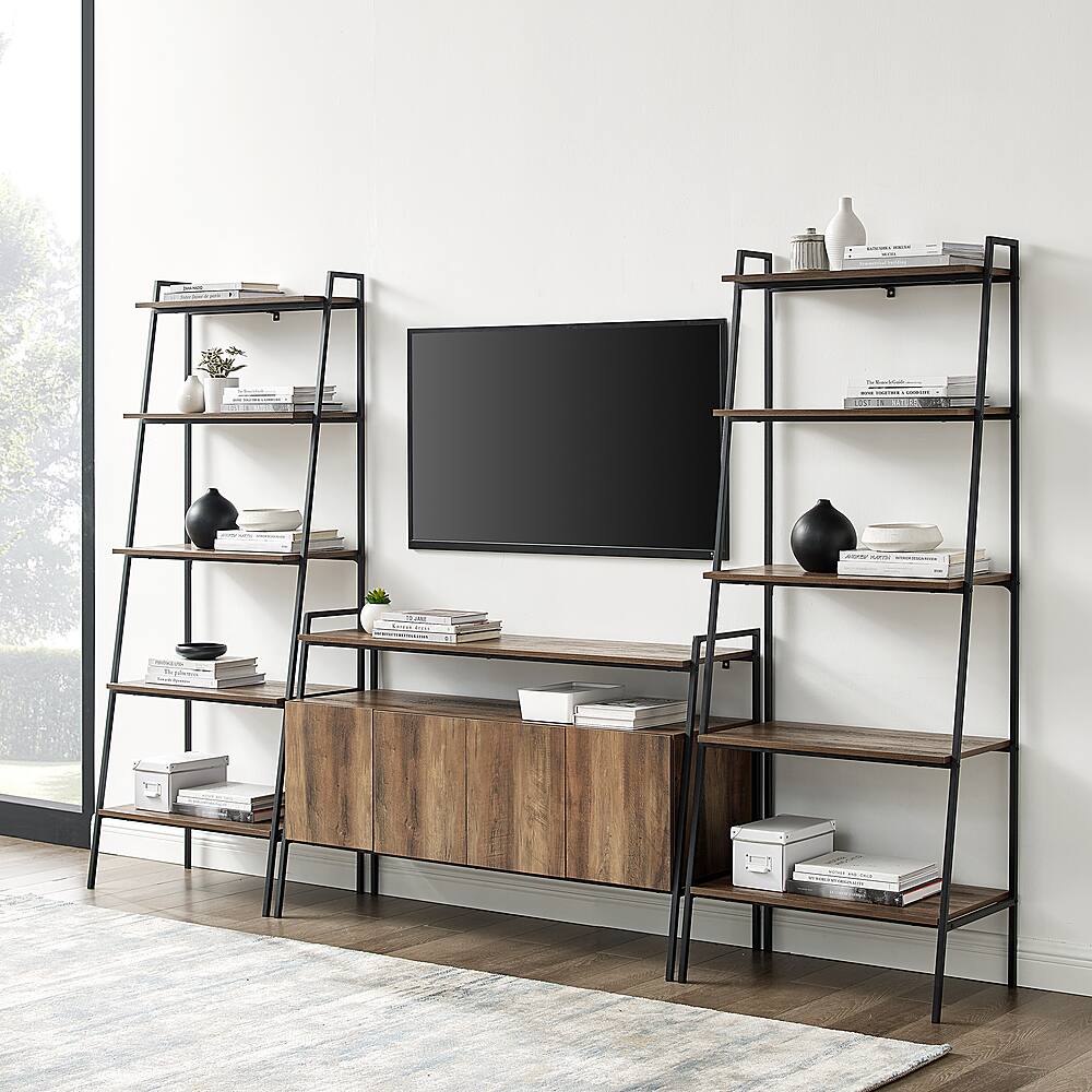 Best Buy: Walker Edison 3-Piece Ladder Shelf Entertainment Wall Rustic ...