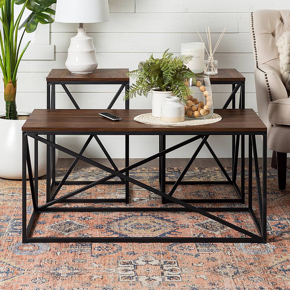 Best Buy: Walker Edison 3-Piece Geometric Table Set Dark Walnut ...