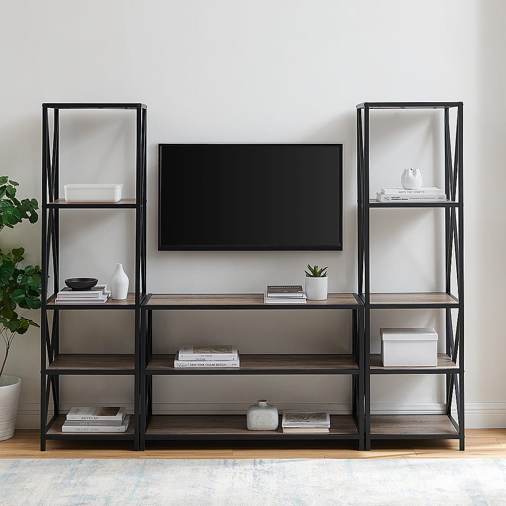 Best Buy: Walker Edison 3-Piece Rustic Industrial Bookcase Set Grey ...