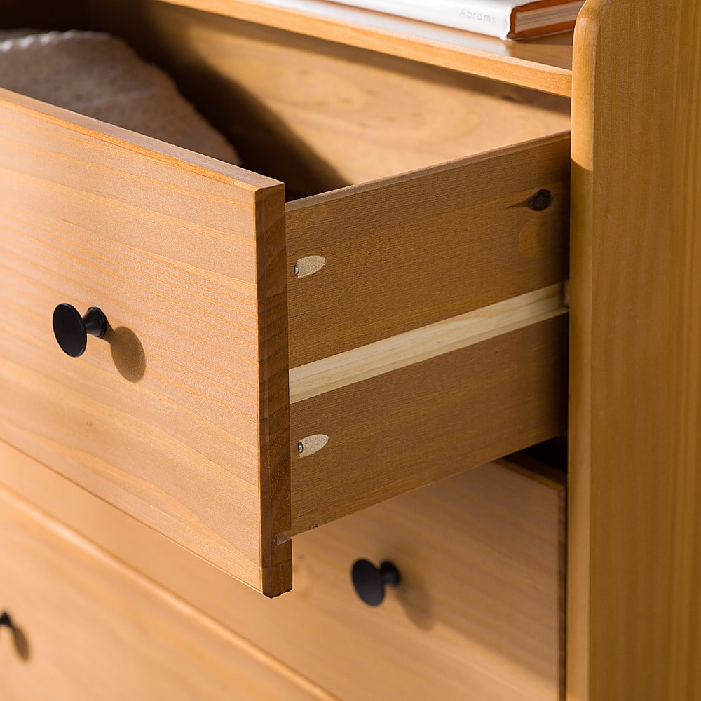 Best Buy: Walker Edison Modern 4 Drawer Tray Top Wood Dresser Caramel ...