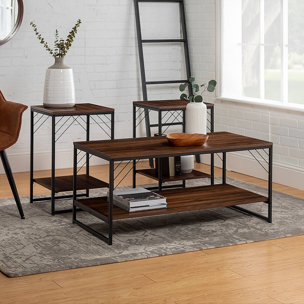 Best Buy: Walker Edison 3-Piece Table Set Industrial Metal Accent Dark ...