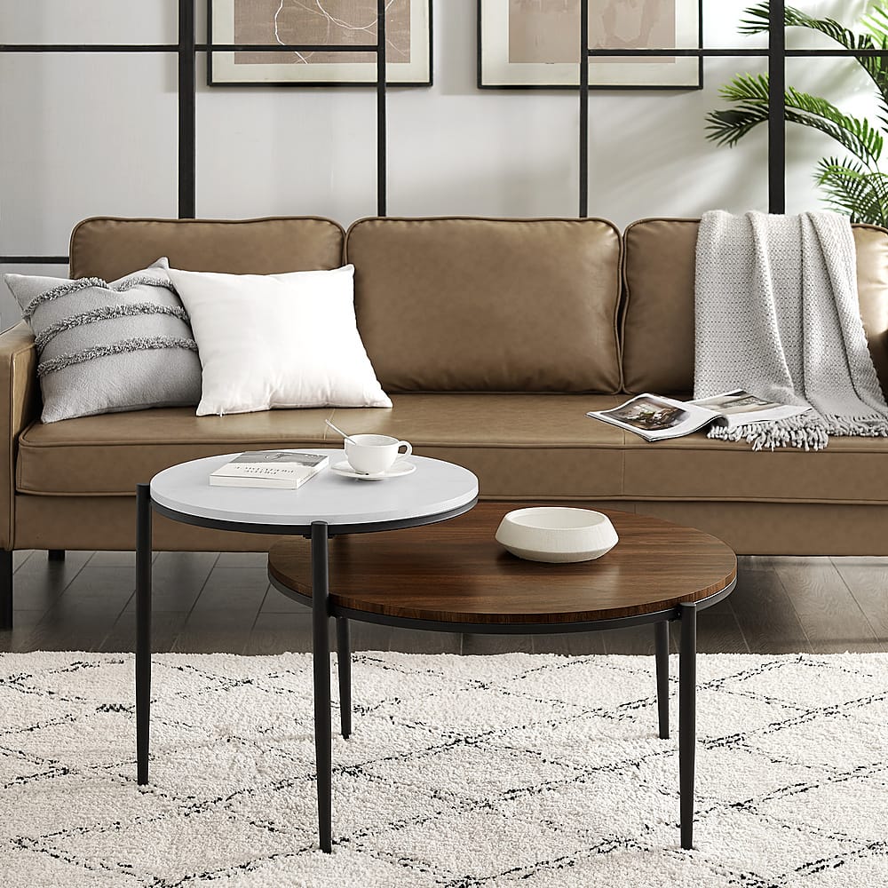 Best Buy: Walker Edison Ella Round Tiered Two-Tone Coffee Table Faux ...