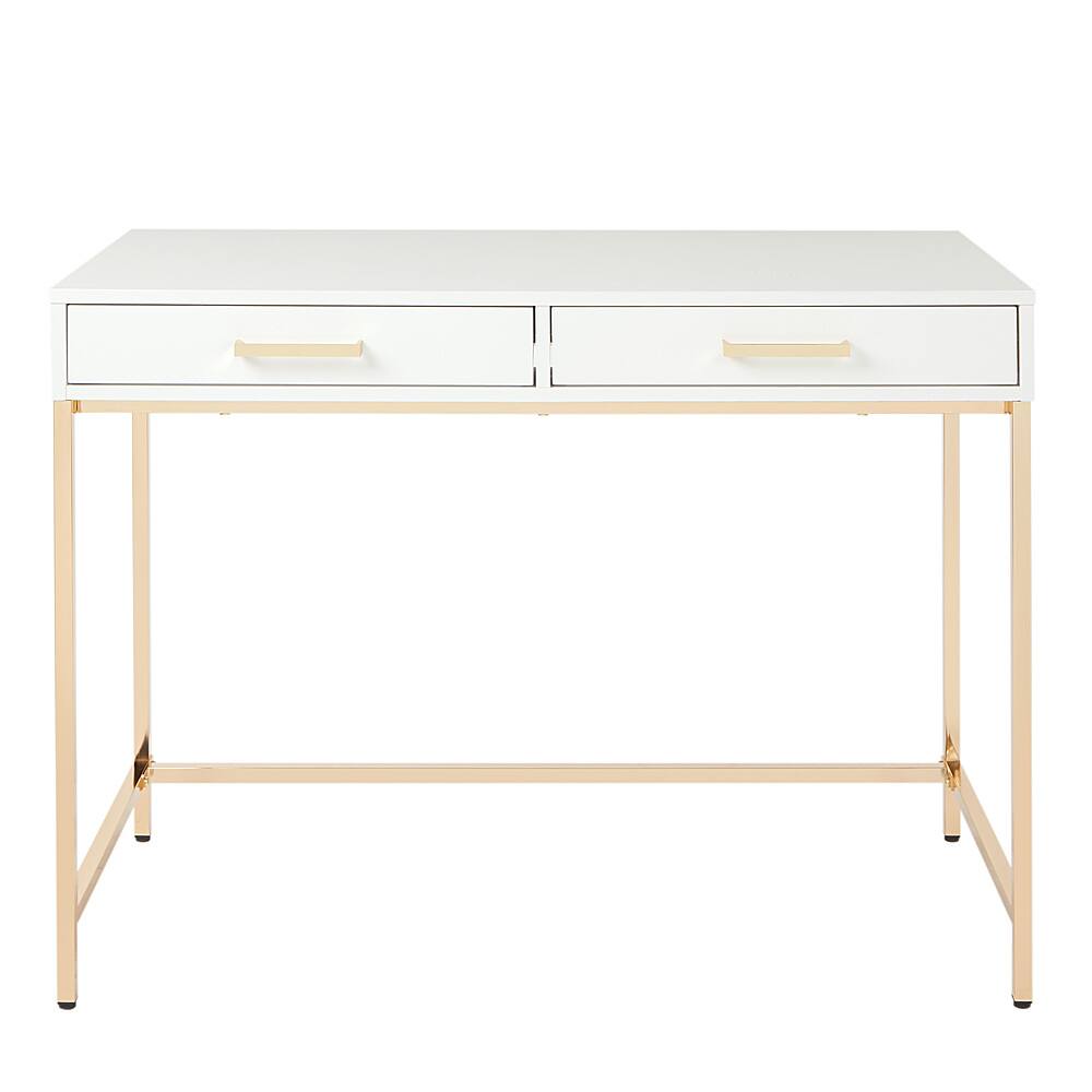OSP Home Furnishings Alios Desk with White Gloss Finish and Rose Gold ...