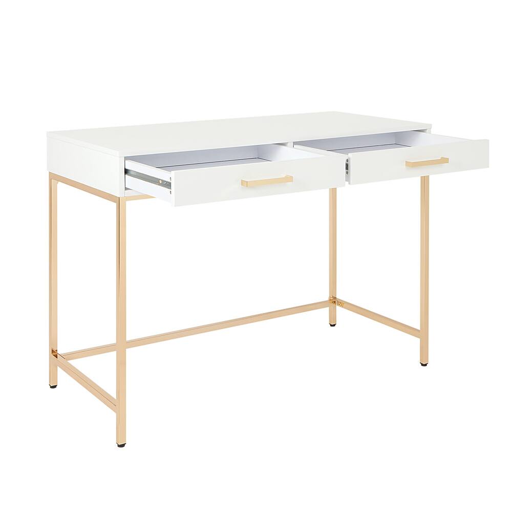 OSP Home Furnishings Alios Desk with White Gloss Finish and Rose Gold ...